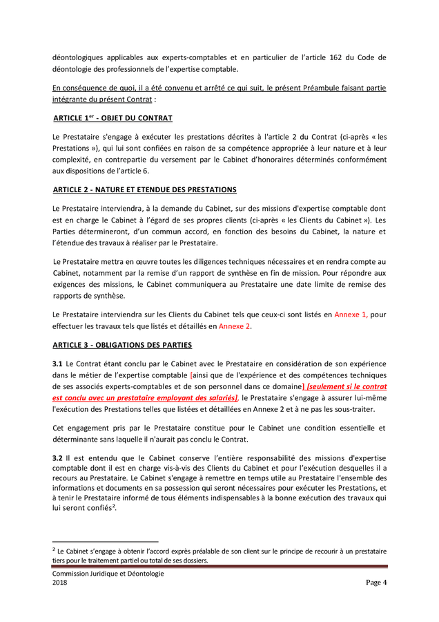 Exemple de contrat de prestations de services entre experts-comptables ...