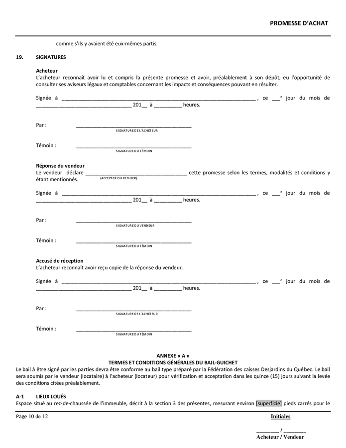 Promesse d'achat - DOC, PDF - page 10 sur 12