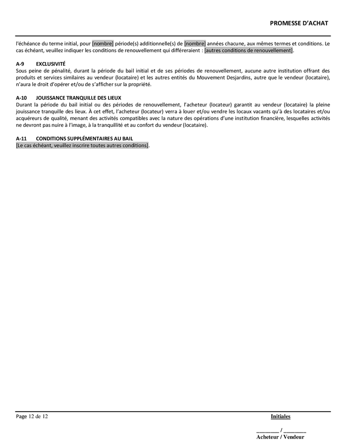 Promesse d'achat - DOC, PDF - page 12 sur 12