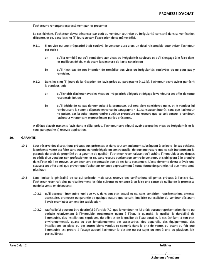 Promesse d'achat - DOC, PDF - page 5 sur 12