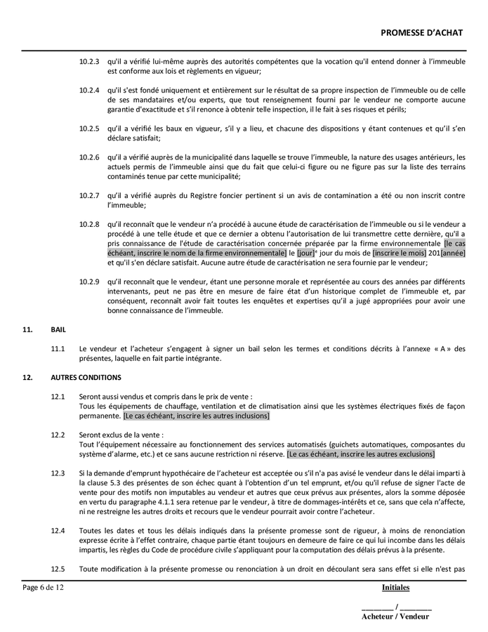Promesse d'achat - DOC, PDF - page 6 sur 12