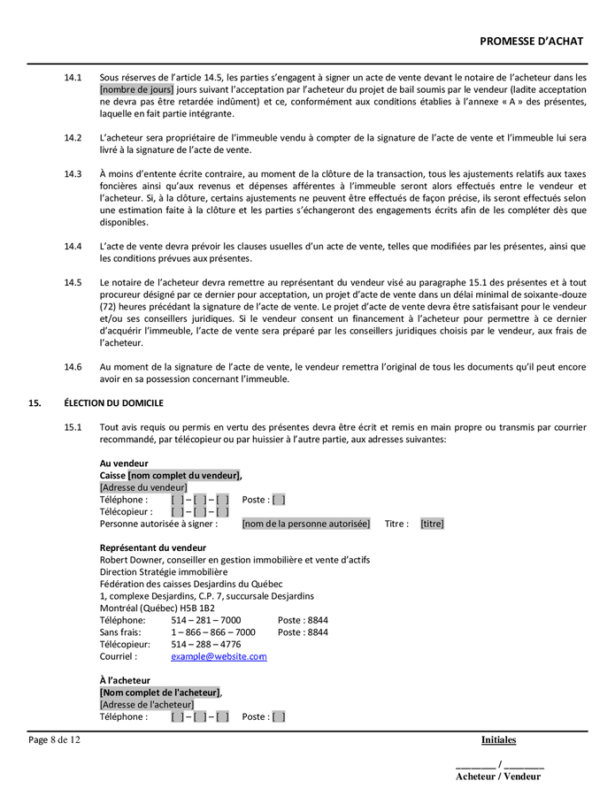 Promesse d'achat - DOC, PDF - page 8 sur 12