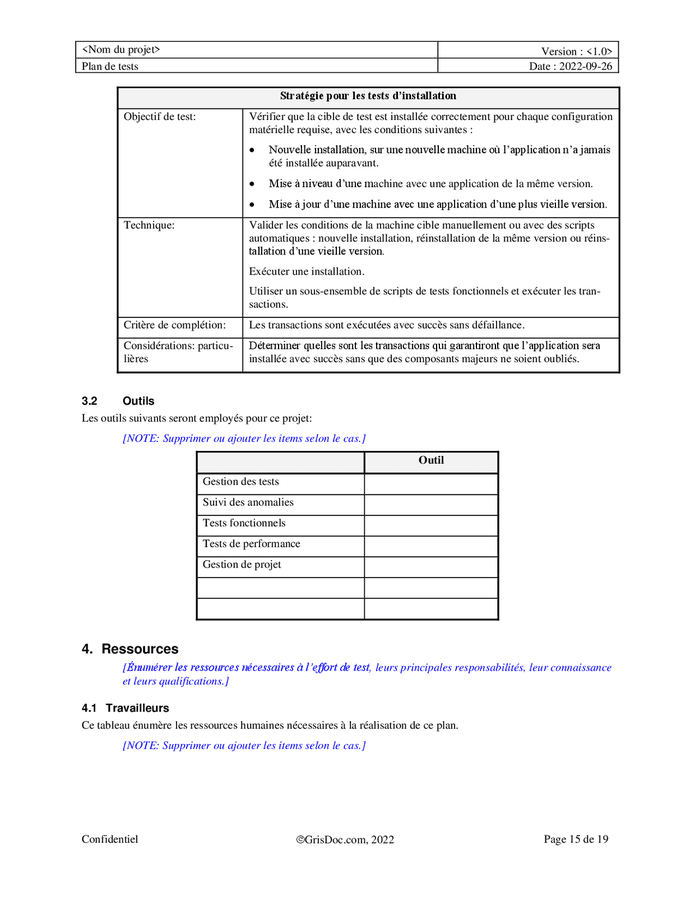 Modèle de plan de tests - DOC, PDF - page 15 sur 19 Modèle de plan de tests - DOC, PDF - page 15 sur 19