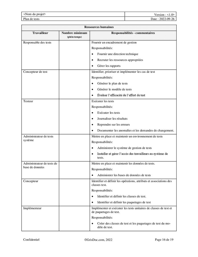 Modèle de plan de tests - DOC, PDF - page 16 sur 19 Modèle de plan de tests - DOC, PDF - page 16 sur 19