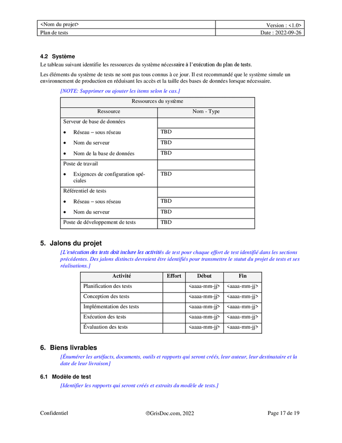 Modèle de plan de tests - DOC, PDF - page 17 sur 19 Modèle de plan de tests - DOC, PDF - page 17 sur 19