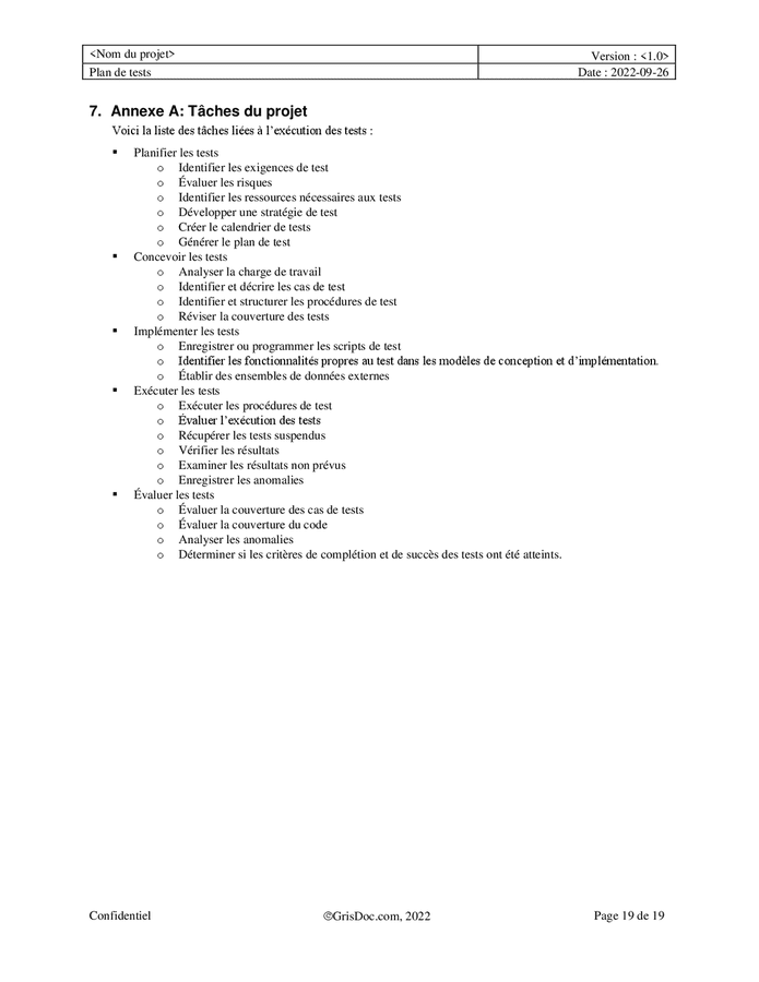 Modèle de plan de tests - DOC, PDF - page 19 sur 19