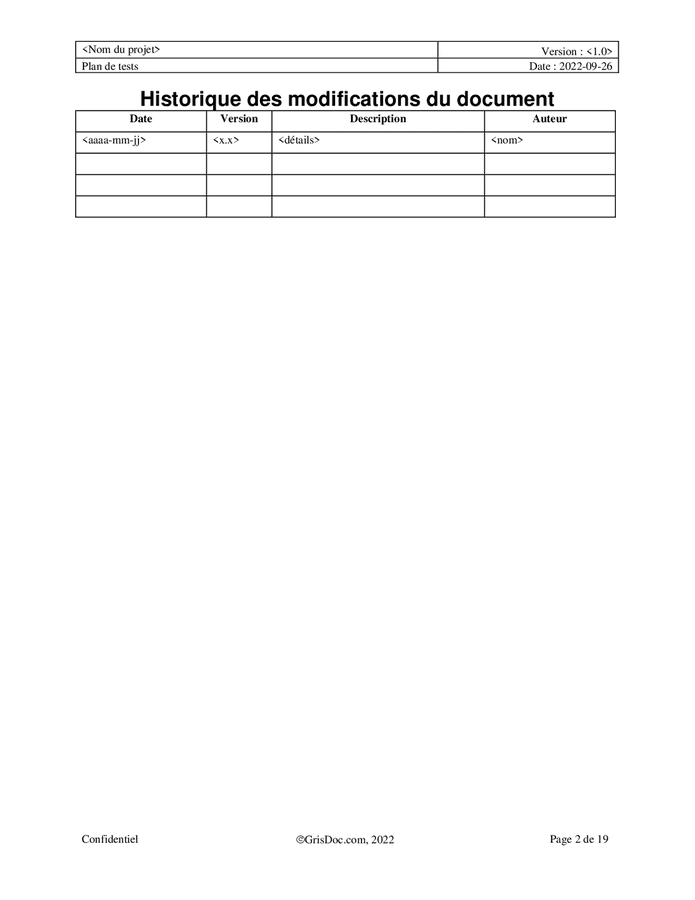 Modèle de plan de tests - DOC, PDF - page 2 sur 19 Modèle de plan de tests - DOC, PDF - page 2 sur 19