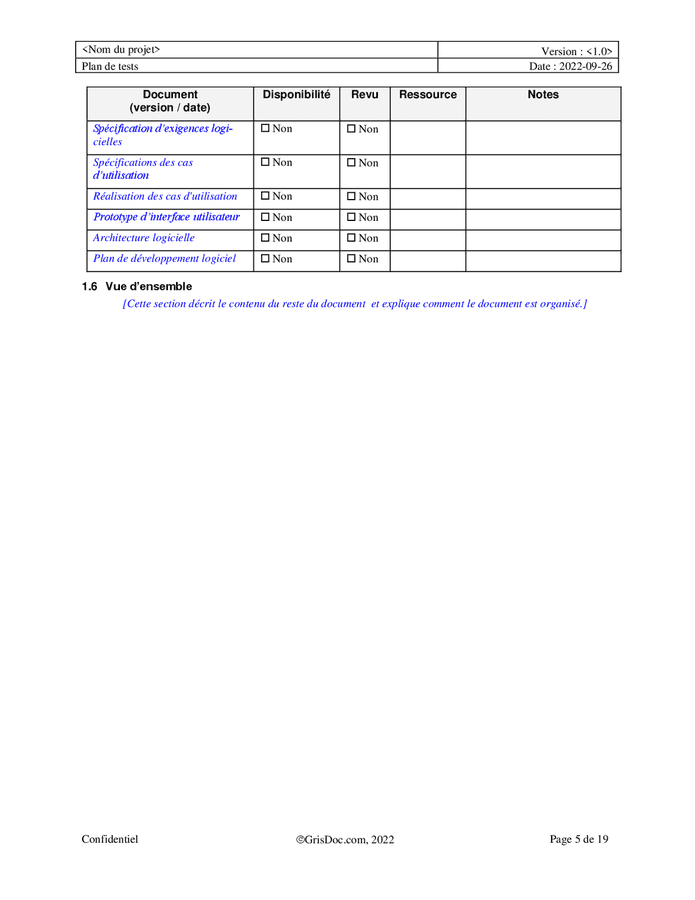 Modèle de plan de tests - DOC, PDF - page 5 sur 19 Modèle de plan de tests - DOC, PDF - page 5 sur 19
