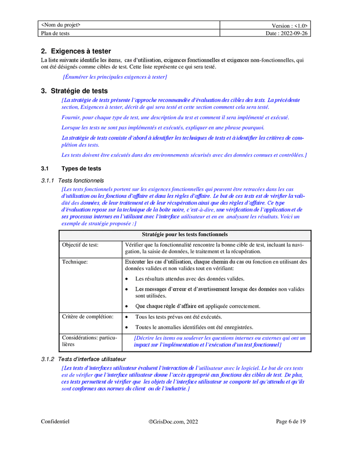 Modèle de plan de tests - DOC, PDF - page 6 sur 19
