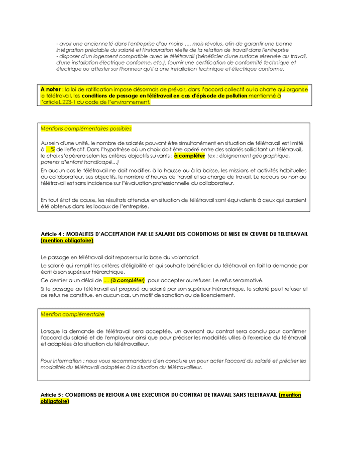 Modèle d'accord collectif sur le télétravail - DOC, PDF - page 5 sur 11