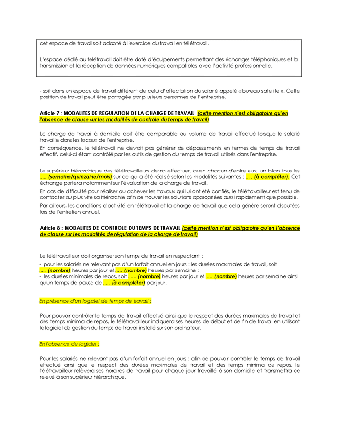 Modèle d'accord collectif sur le télétravail - DOC, PDF - page 7 sur 11