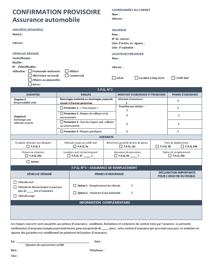 Formulaire de confirmation préalable - assurance auto - DOC, PDF - page ...