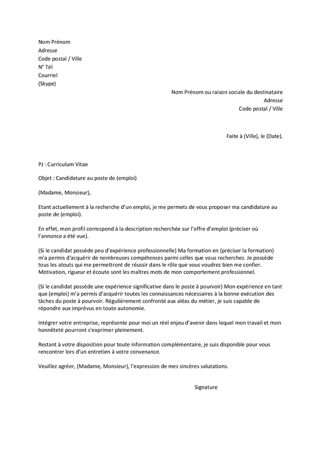 Modelé de lettre de motivation - téléchargement gratuit documents PDF ...