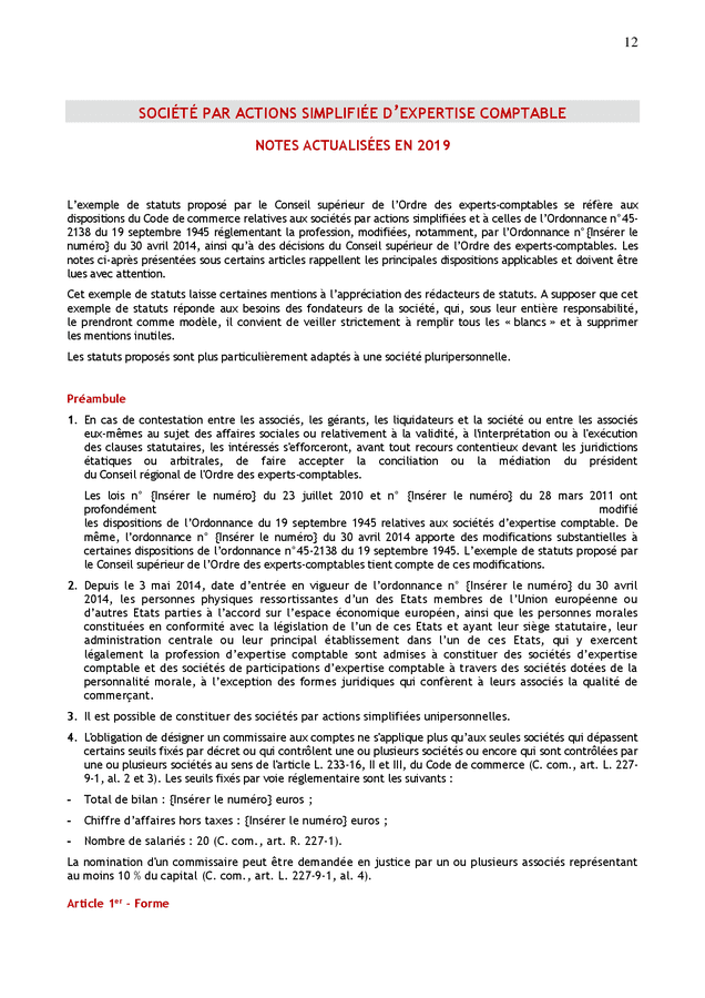 SAS expertise comptable - exemple de statuts - DOC, PDF - page 12 sur 17