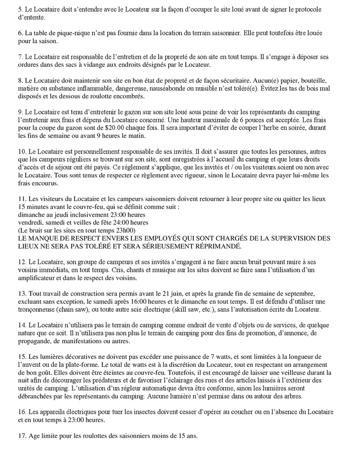 Exemple de contrat de location d'un emplacement camping saisonnier ...
