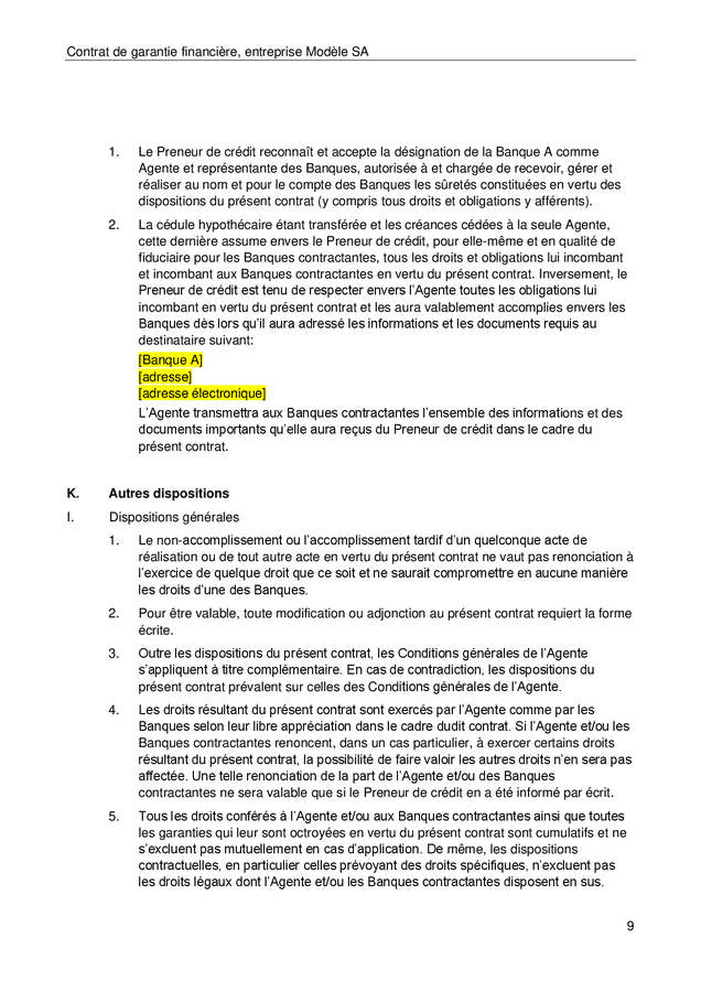 Modèle de contrat de garantie financière (Suisse) - DOC, PDF - page 10 ...