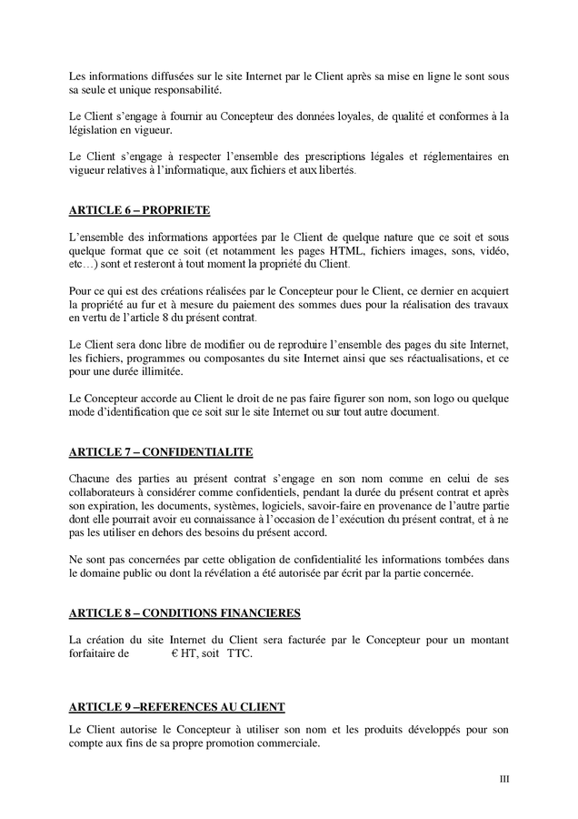 Exemple contrat de conception de site internet - DOC, PDF - page 3 sur 4