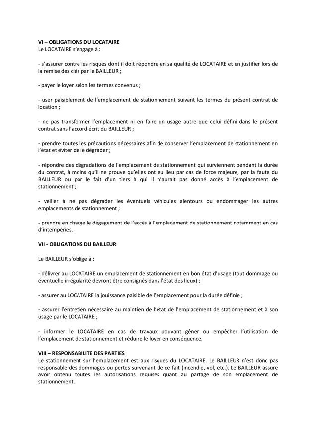 Contrat modèle de location d'un emplacement de stationnement - DOC, PDF ...