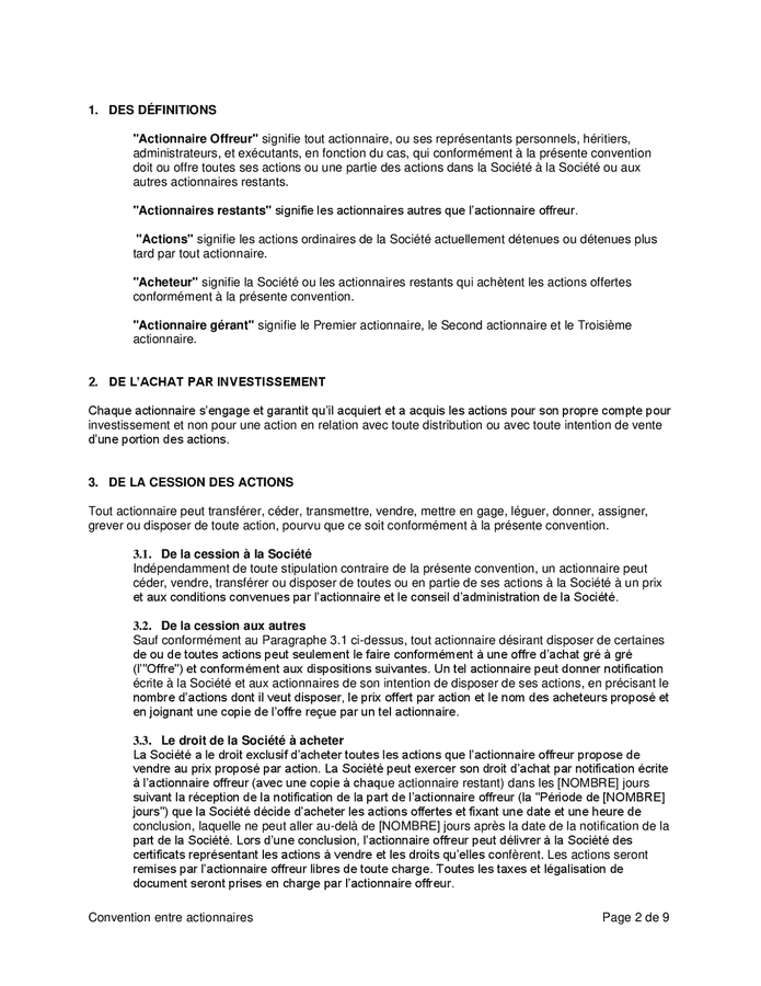 Modèle d'accord entre actionnaires - DOC, PDF - page 2 sur 9