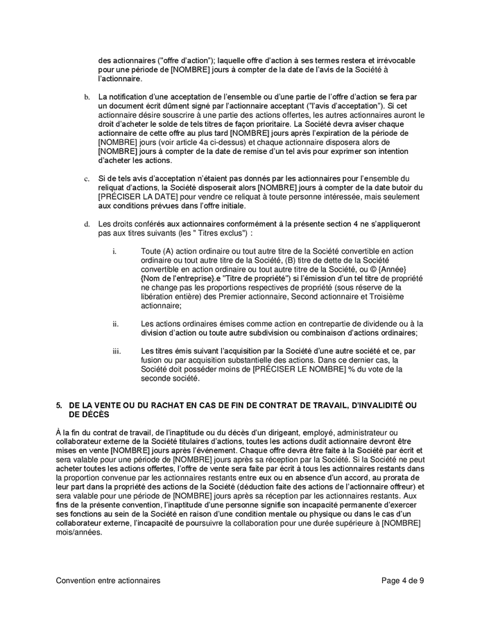 Modèle d'accord entre actionnaires - DOC, PDF - page 4 sur 9