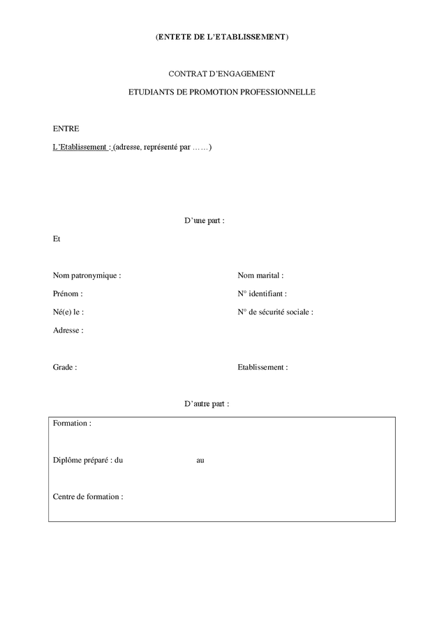 Modelé de contrat d'engagement - téléchargement gratuit documents PDF ...