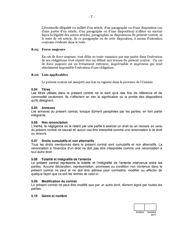 Modèle de bail de terrain (Canada, Ontario) - DOC, PDF - page 7 sur 9
