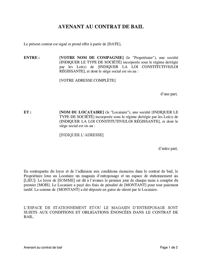 Avenant au contrat de travail - téléchargement gratuit documents PDF ...
