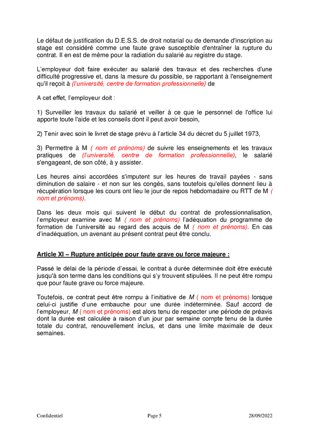 Contrat CDD de professionnalisation - notaire stagiaire titulaire - DOC ...