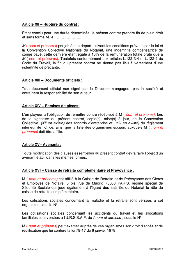 Contrat CDD de professionnalisation - notaire stagiaire titulaire - DOC, PDF - page 6 sur 8