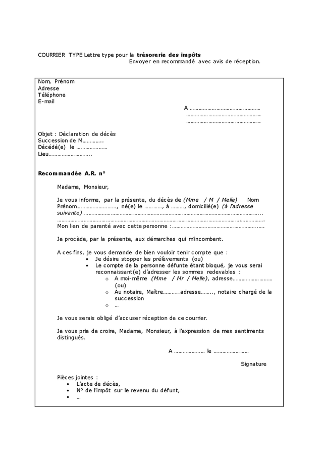 Courrier type lettre type pour la trésorerie des impôts - DOC, PDF ...