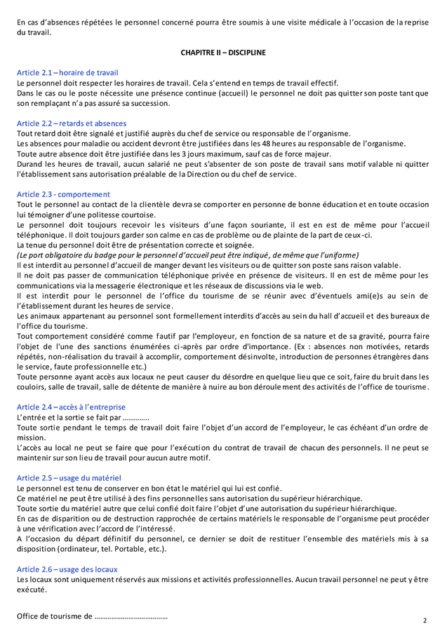 Modele de règlement intérieur - DOC, PDF - page 2 sur 4
