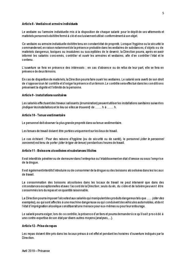 Modèle de réglement intérieur - DOC, PDF - page 5 sur 12