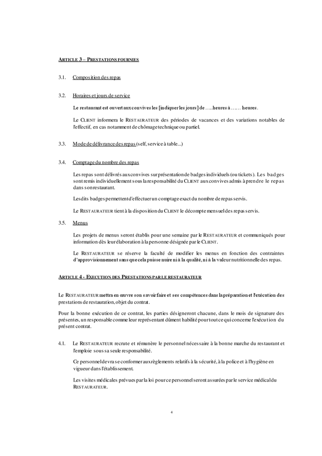 Modele de contrat de prestations de restauration - DOC, PDF - page 4 sur 16