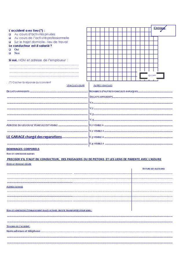 Fiche declaration d'accident de vehicule - DOC, PDF - page 2 sur 3