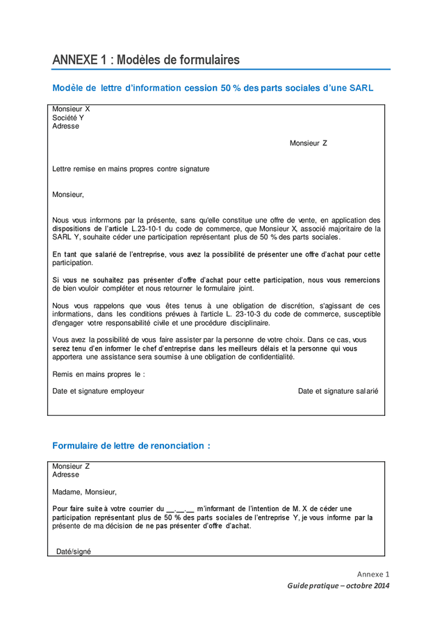 Modèles de formulaires - SARL - DOC, PDF - page 1 sur 2