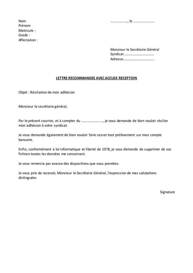Modèle démission - DOC, PDF - page 1 sur 1