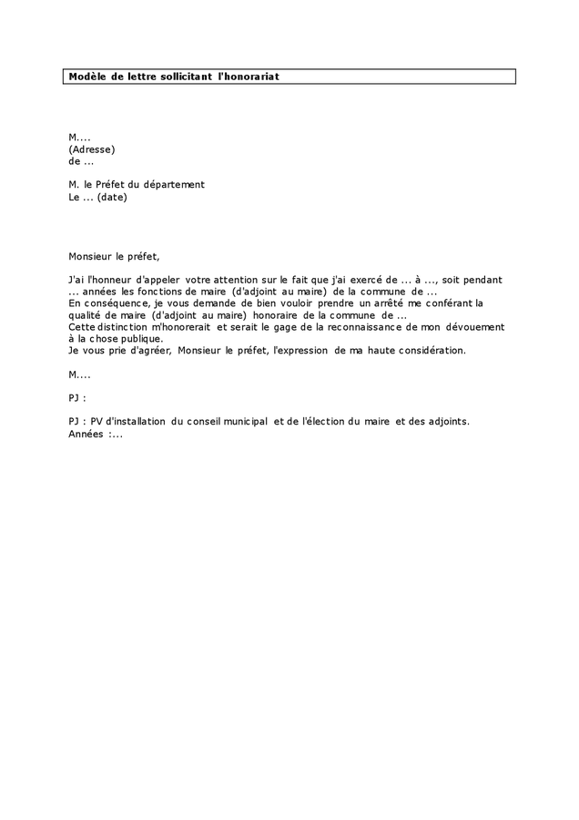 Modèle de lettre sollicitant l'honorariat - DOC, PDF - page 1 sur 1