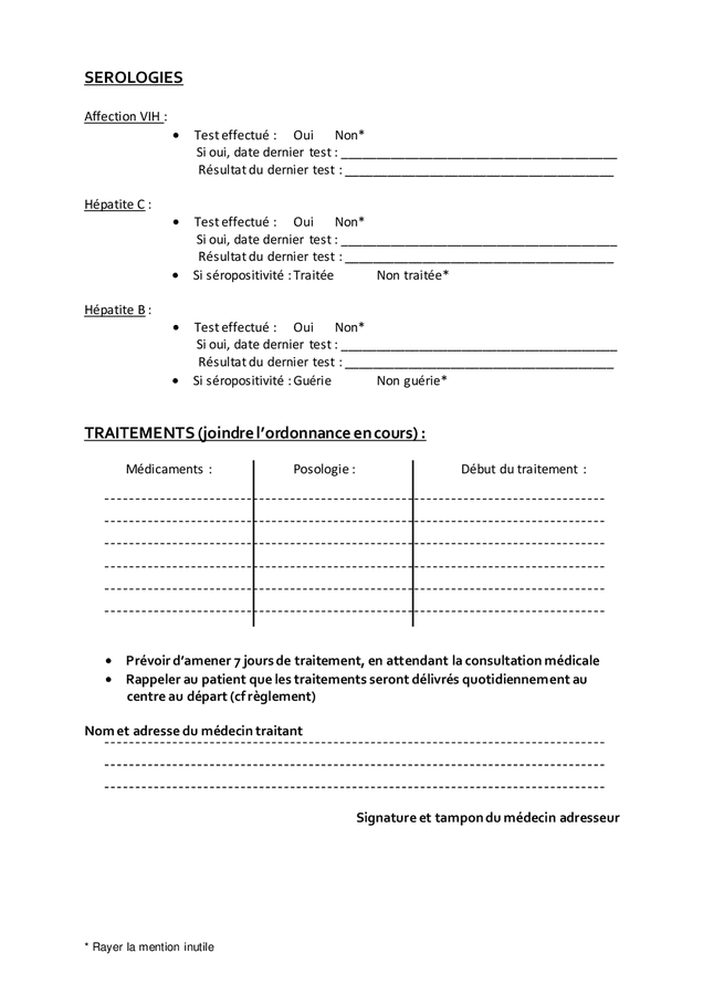 Fiche de renseignements medicaux - DOC, PDF - page 2 sur 2