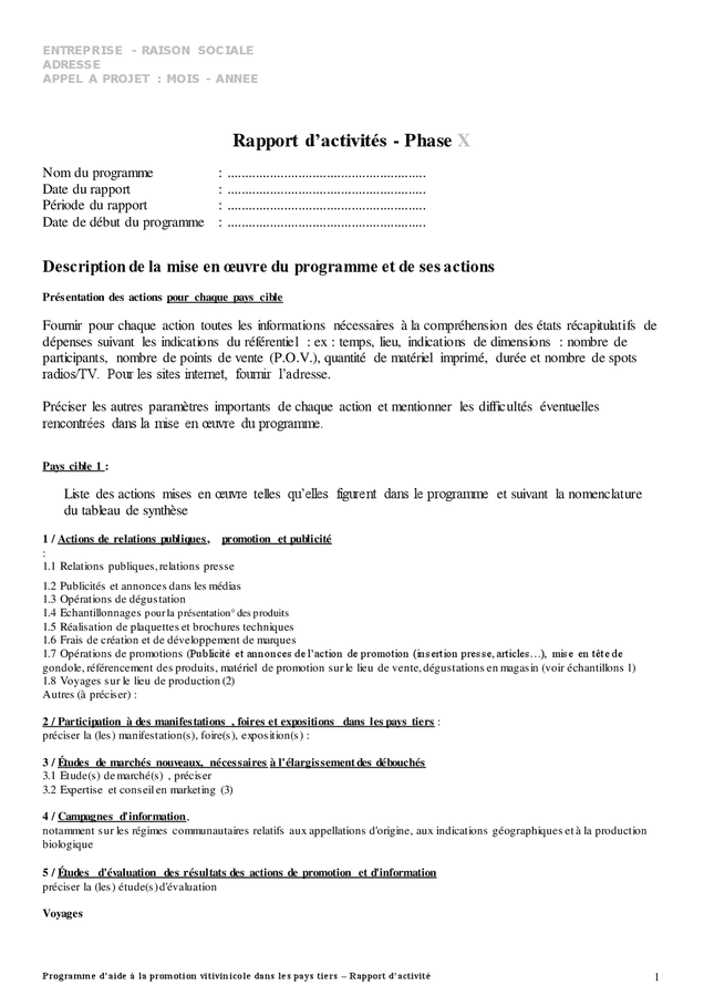 Modèle rapports activité - DOC, PDF - page 1 sur 2