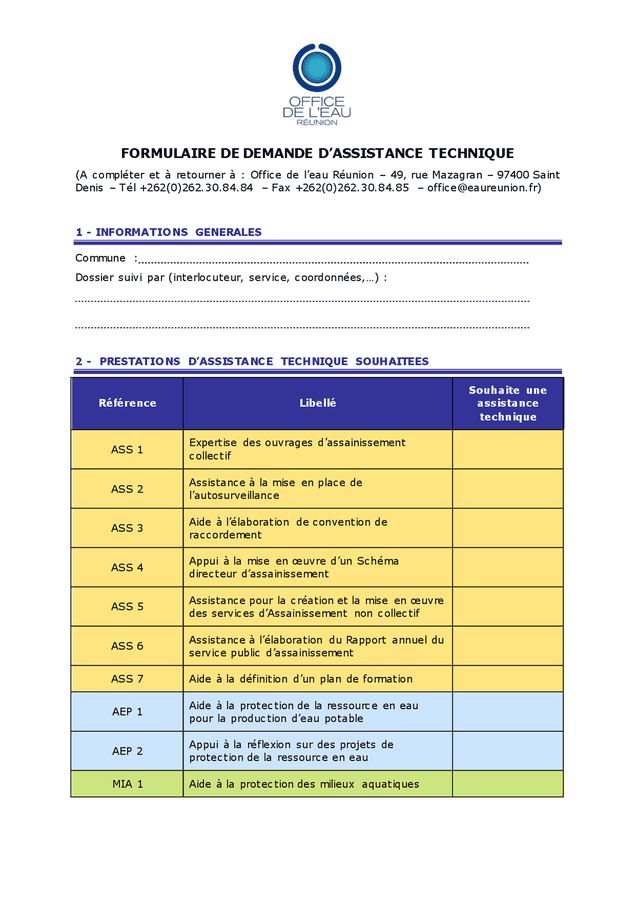 Exemple de formulaire de demande d'assistance technique - DOC, PDF - page 1 sur 6