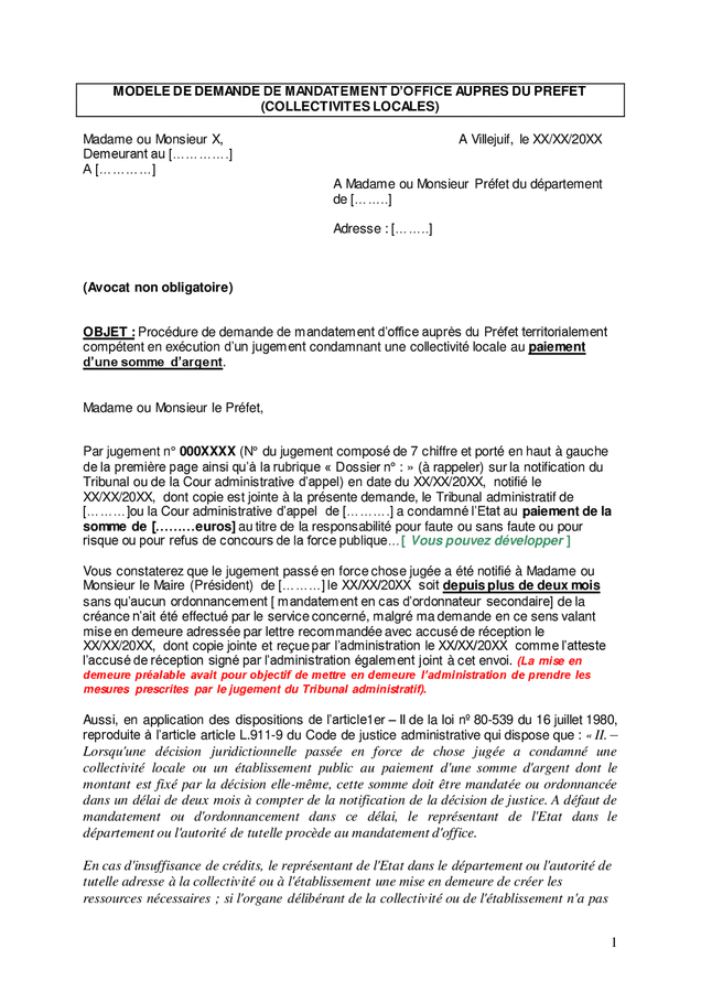 Modele de demande de mandatement d'office aupres du prefet - DOC, PDF ...