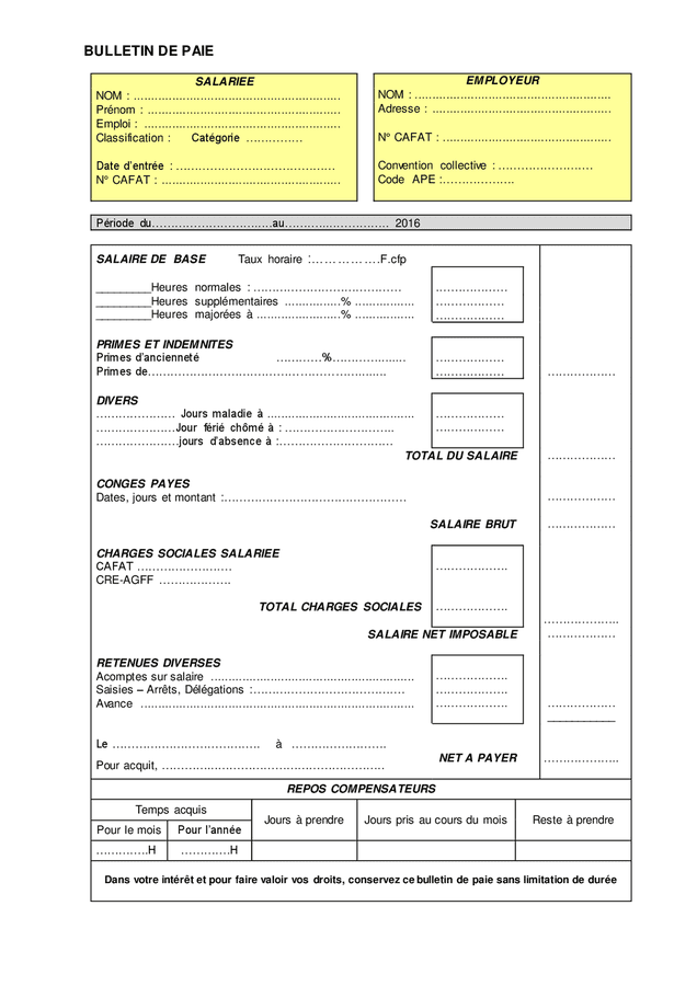 Modele bulletin de paie - DOC, PDF - page 1 sur 1