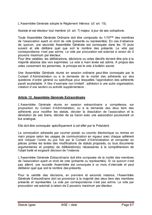 Modèle de statuts d'association - DOC, PDF - page 5 sur 7