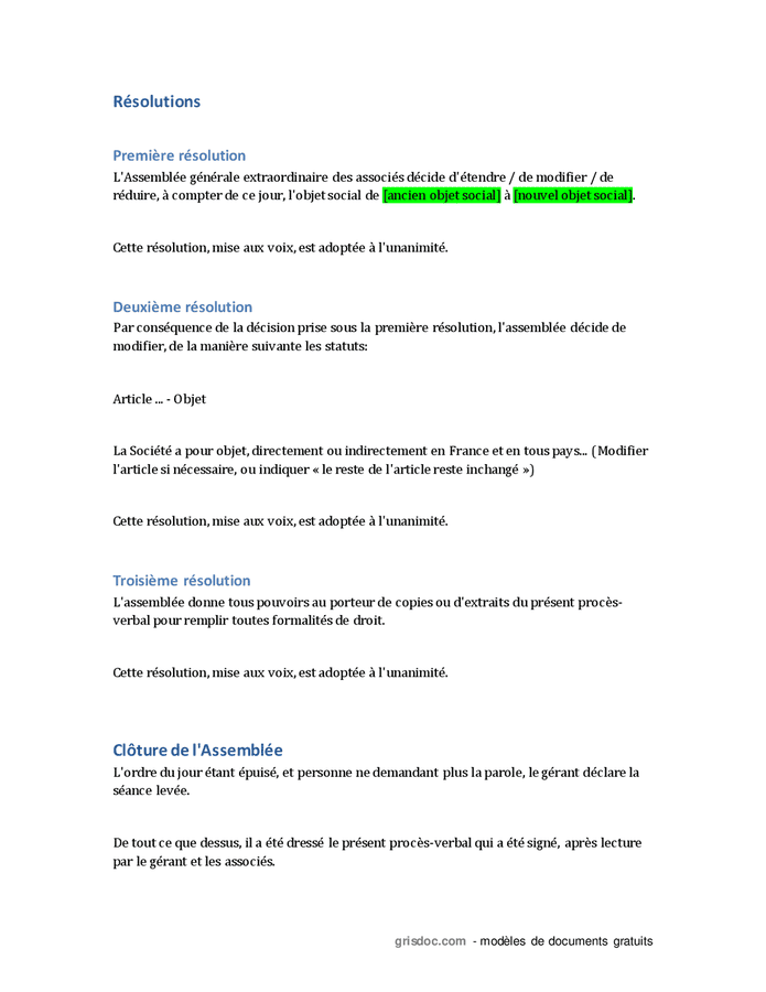 Procès-verbal de l'assemblée générale extraordinaire de modification d ... Procès-verbal de l'assemblée générale extraordinaire de modification d ...