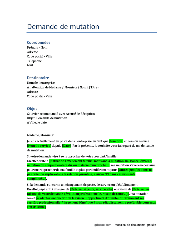 Demande de mutation - DOC, PDF - page 1 sur 2