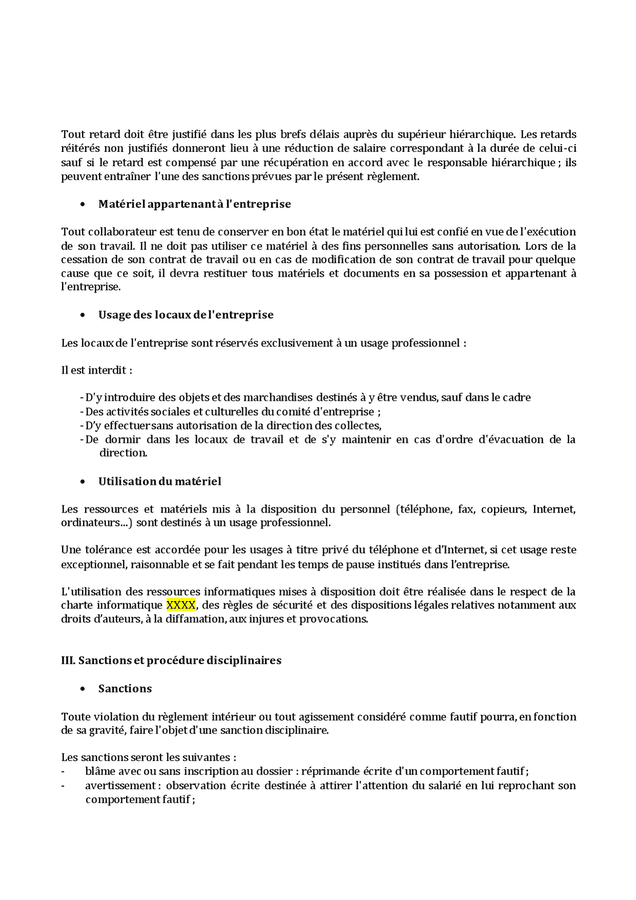 Modèle de réglement intérieur - DOC, PDF - page 5 sur 6