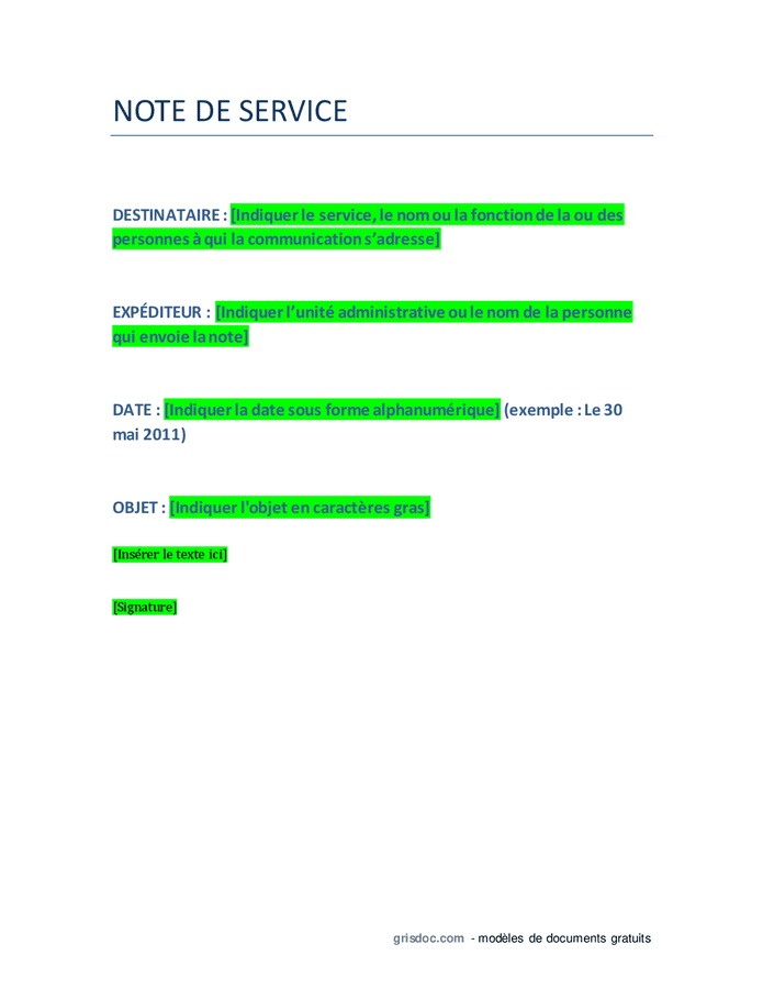 Note de service - DOC, PDF - page 1 sur 1