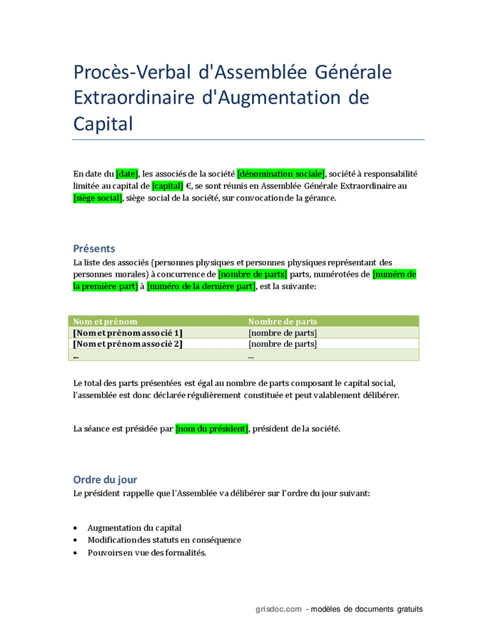 Augmentation de capital SARL - DOC, PDF - page 1 sur 3 Augmentation de capital SARL - DOC, PDF - page 1 sur 3
