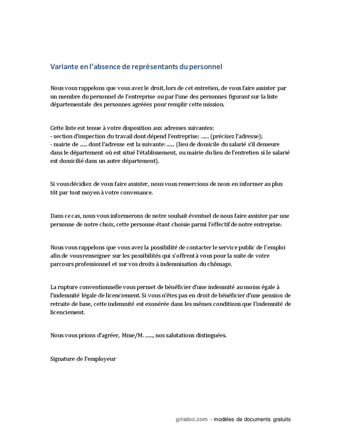 Convocation à un entretien préparatoire de rupture conventionnelle ...