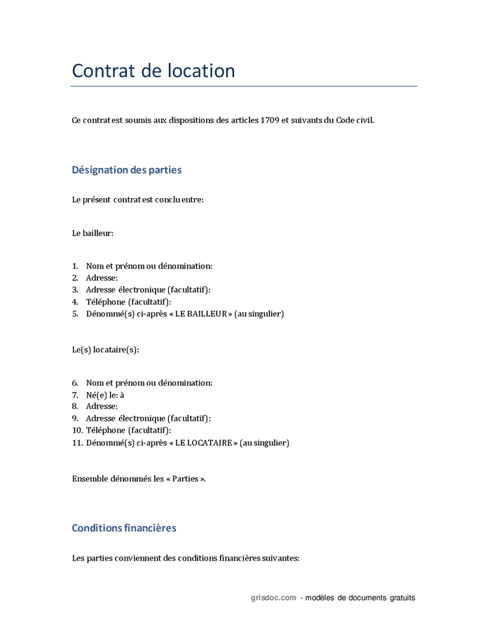 Contrat de location - DOC, PDF - page 1 sur 5